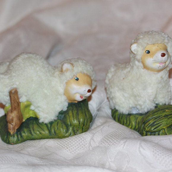 Accents | Lot Of 2 Sheep Lamb Flocked Flocking Fuzzy Figure Ceramic ...